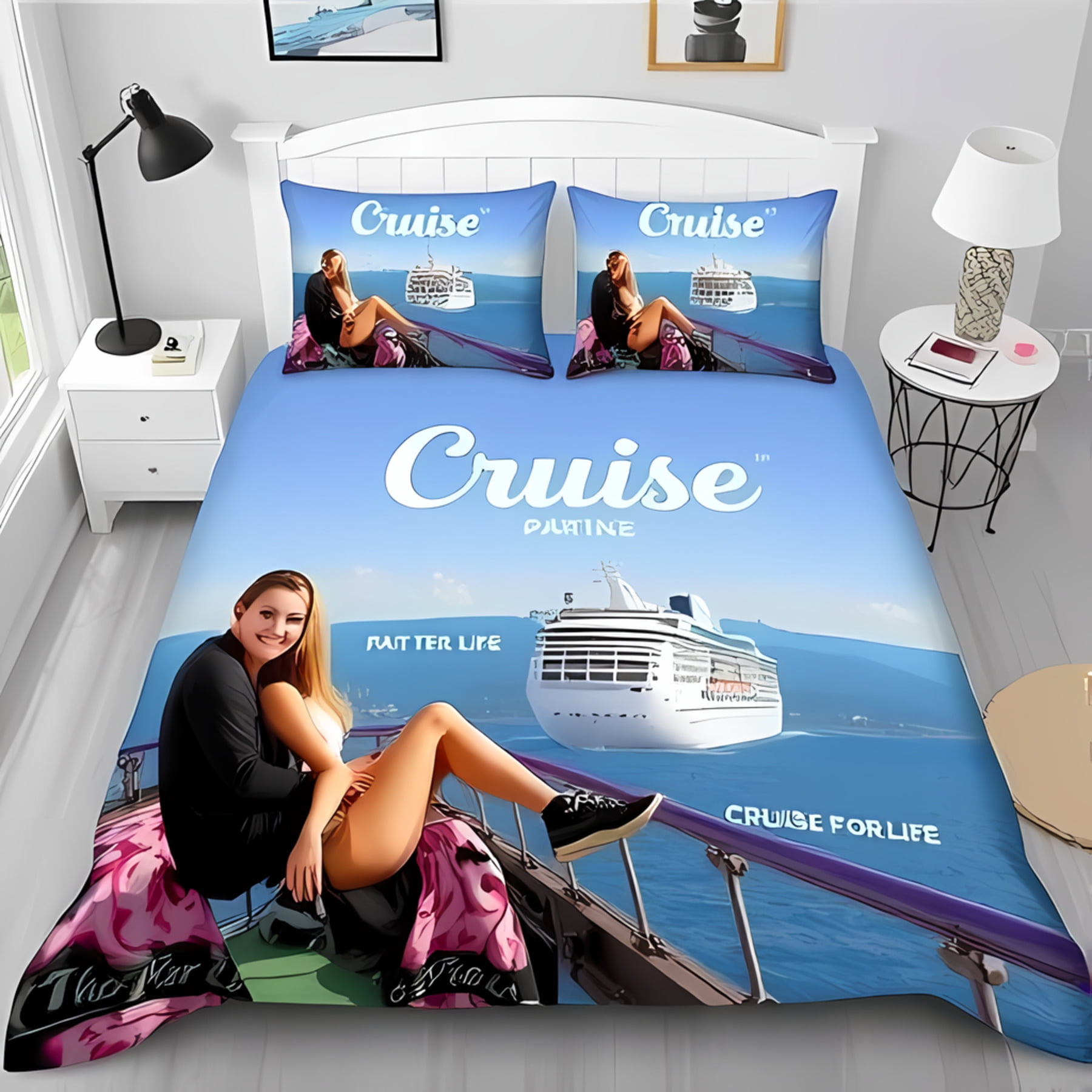 3-Piece Marine Themed Duvet Cover Set with Vibrant Ship Design Perfect for Ocean Lovers and ...
