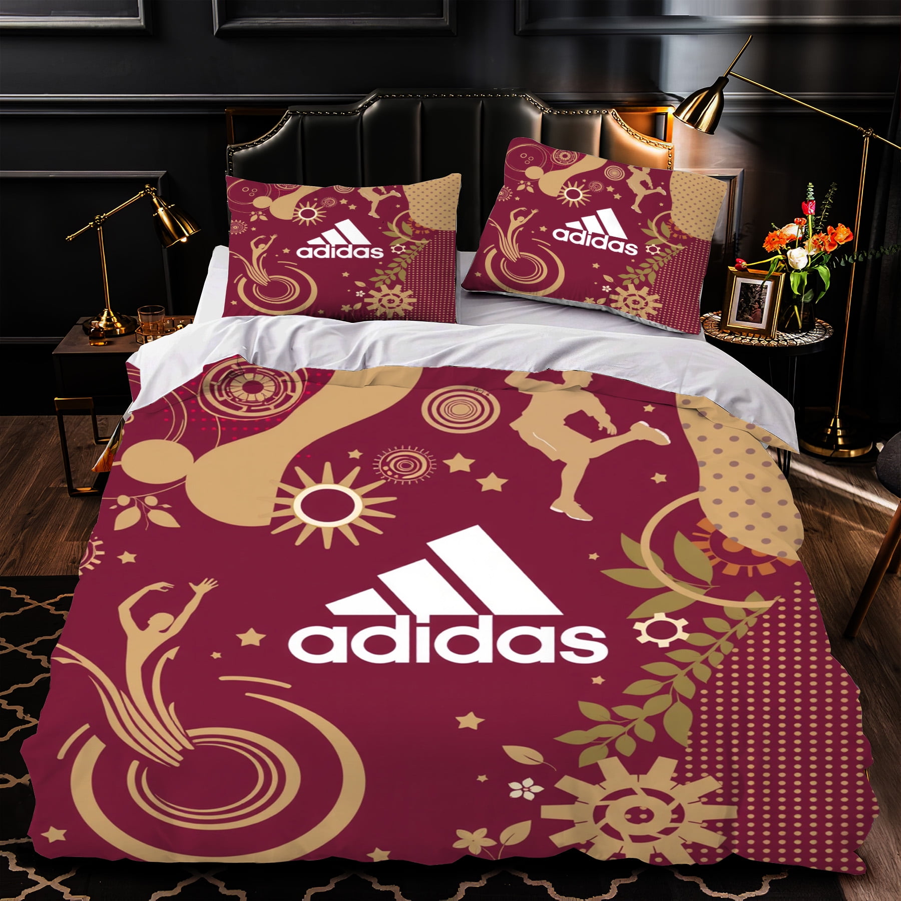 3-Piece Maroon Abstract Duvet Cover Set with Stylized Figures Elegant ...
