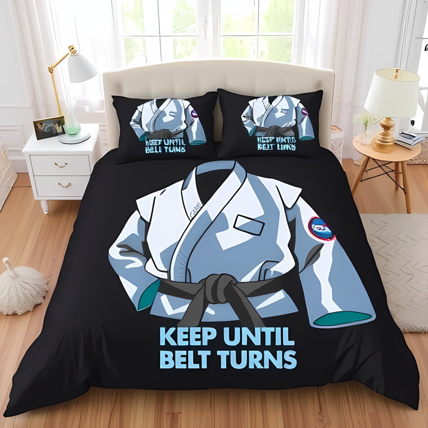 3-Piece Martial Arts Duvet Cover Set - Gi Design with Black Belt ...