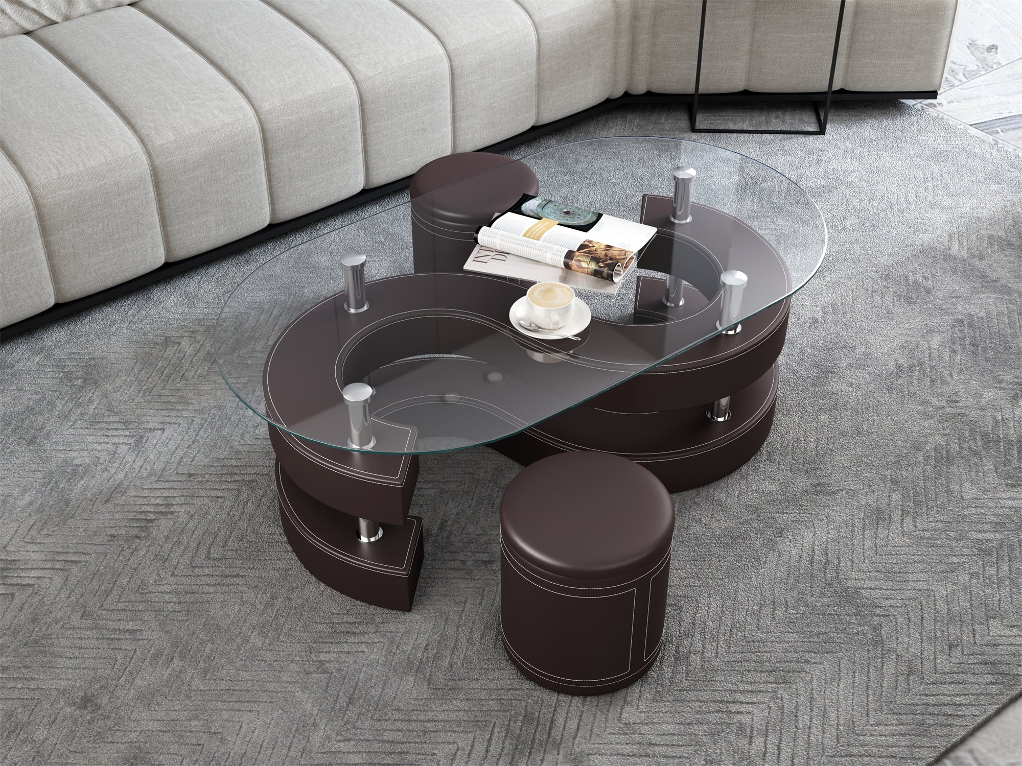 3-Piece Matching Oval Coffee Table Set ,Durable 10mm Thick Tempered ...