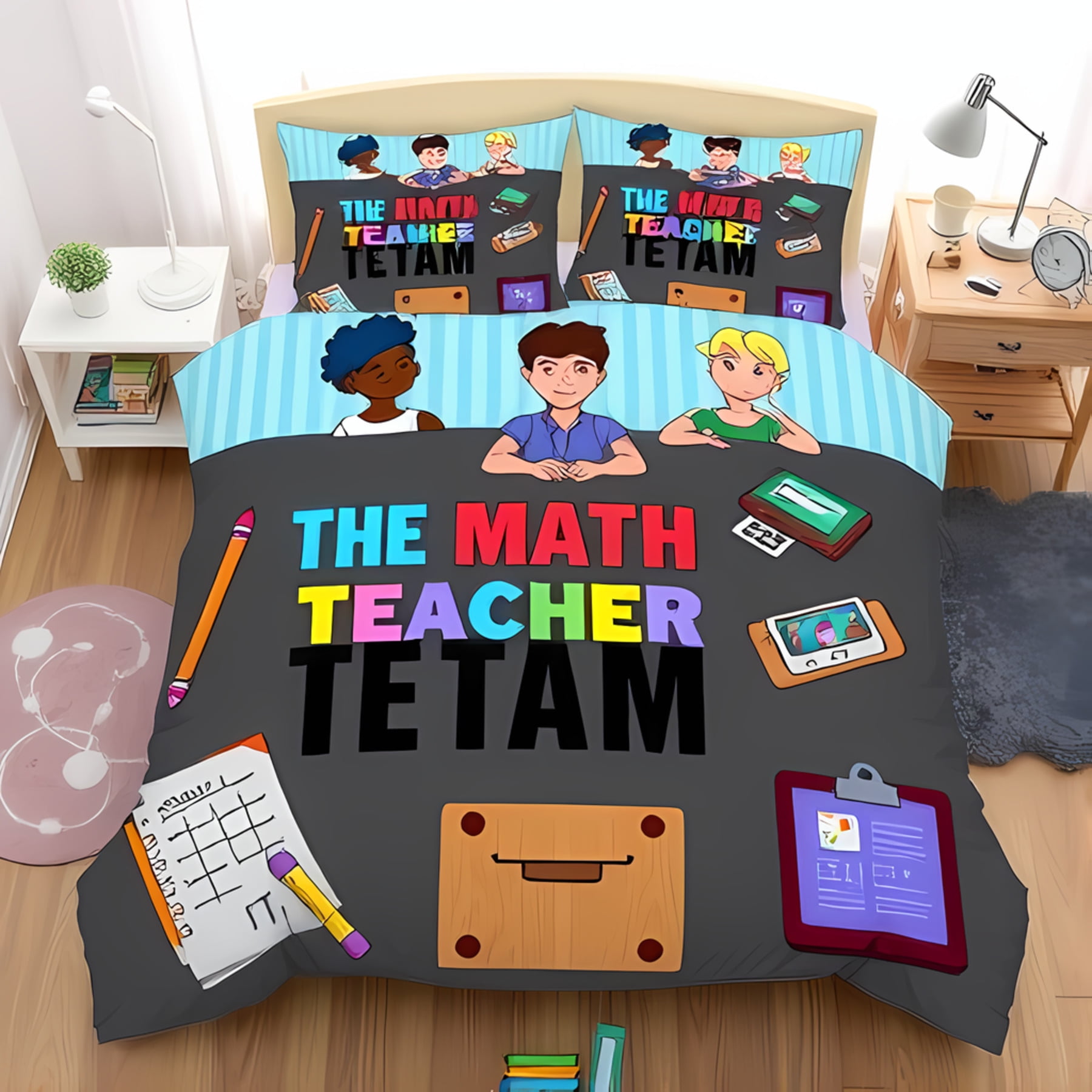 3-Piece Math Themed Duvet Cover Set Colorful Educational Design with ...