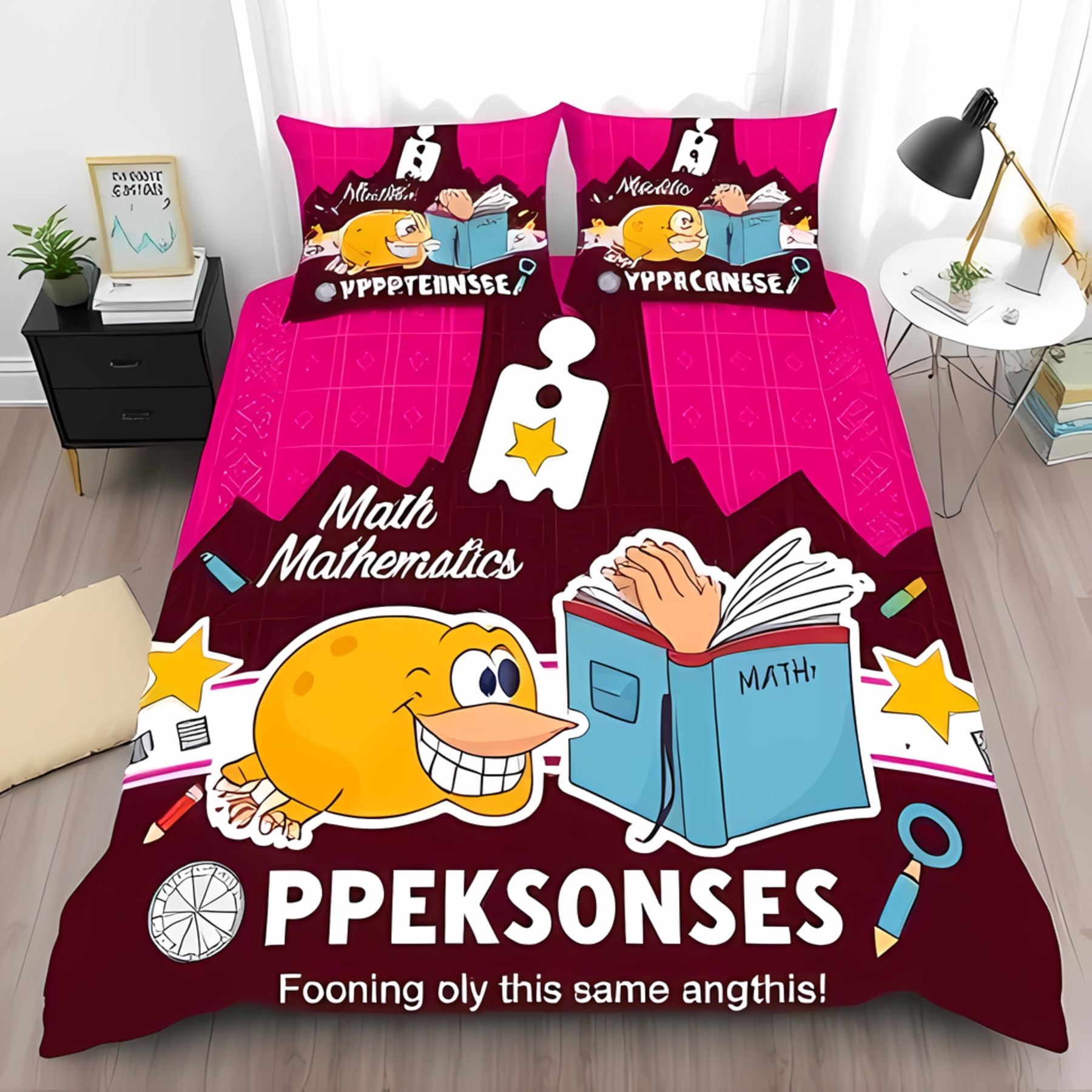 3-Piece Math Themed Duvet Cover Set Colorful Illustrations & Cheerful ...