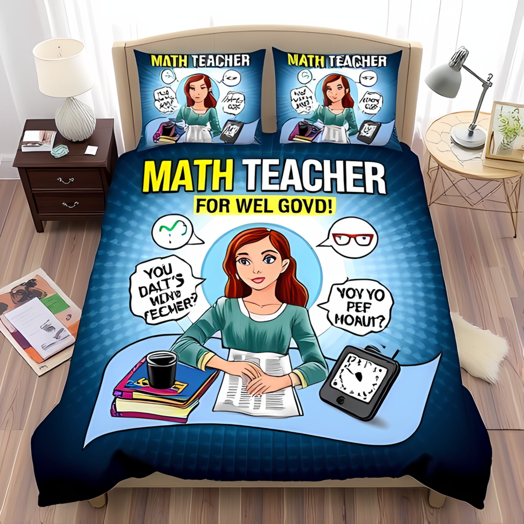 3-Piece Math Themed Duvet Cover Set with Playful Teacher Graphics & Fun ...