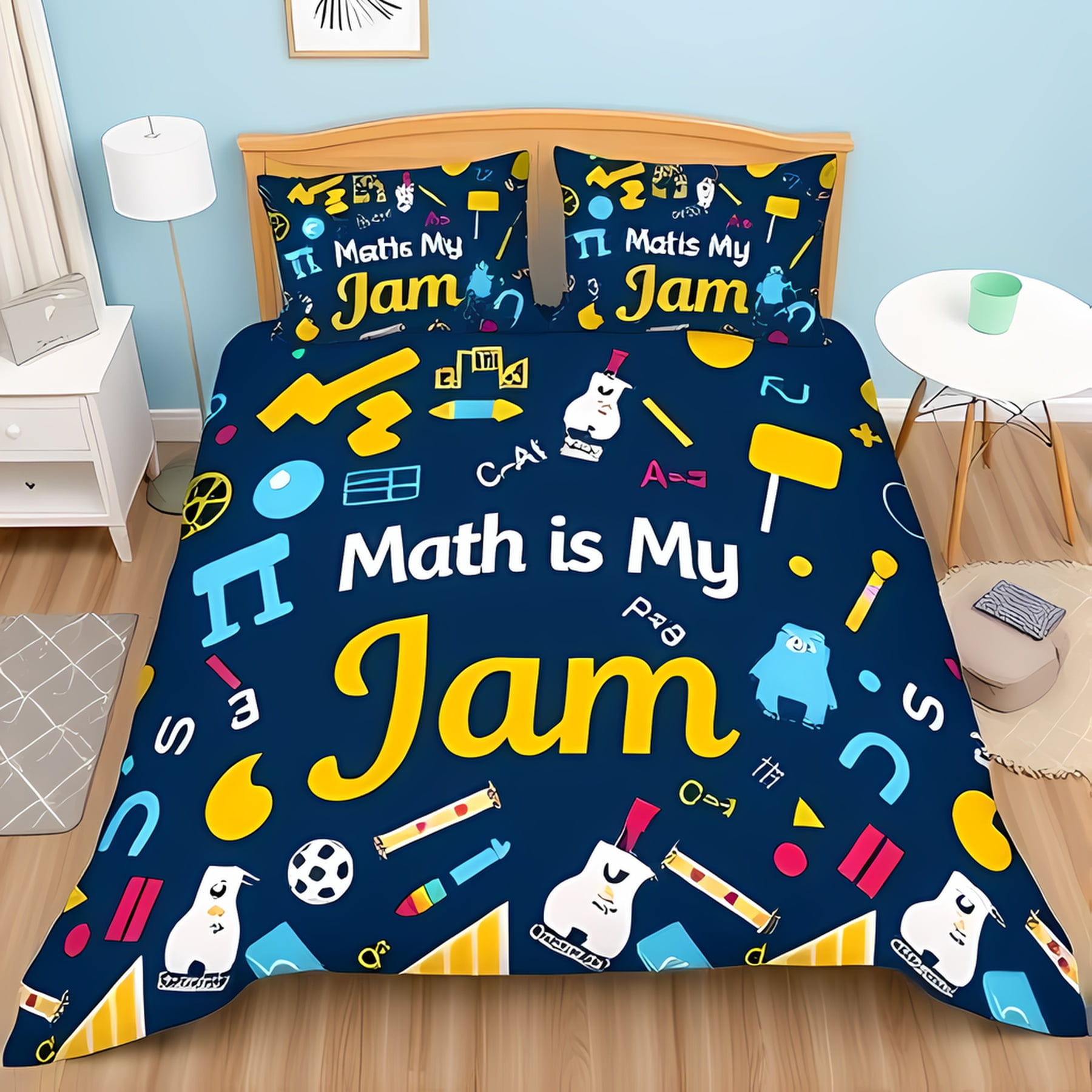 3-Piece "Math is My Jam" Navy Blue Duvet Cover & Pillowcase Set - Fun ...