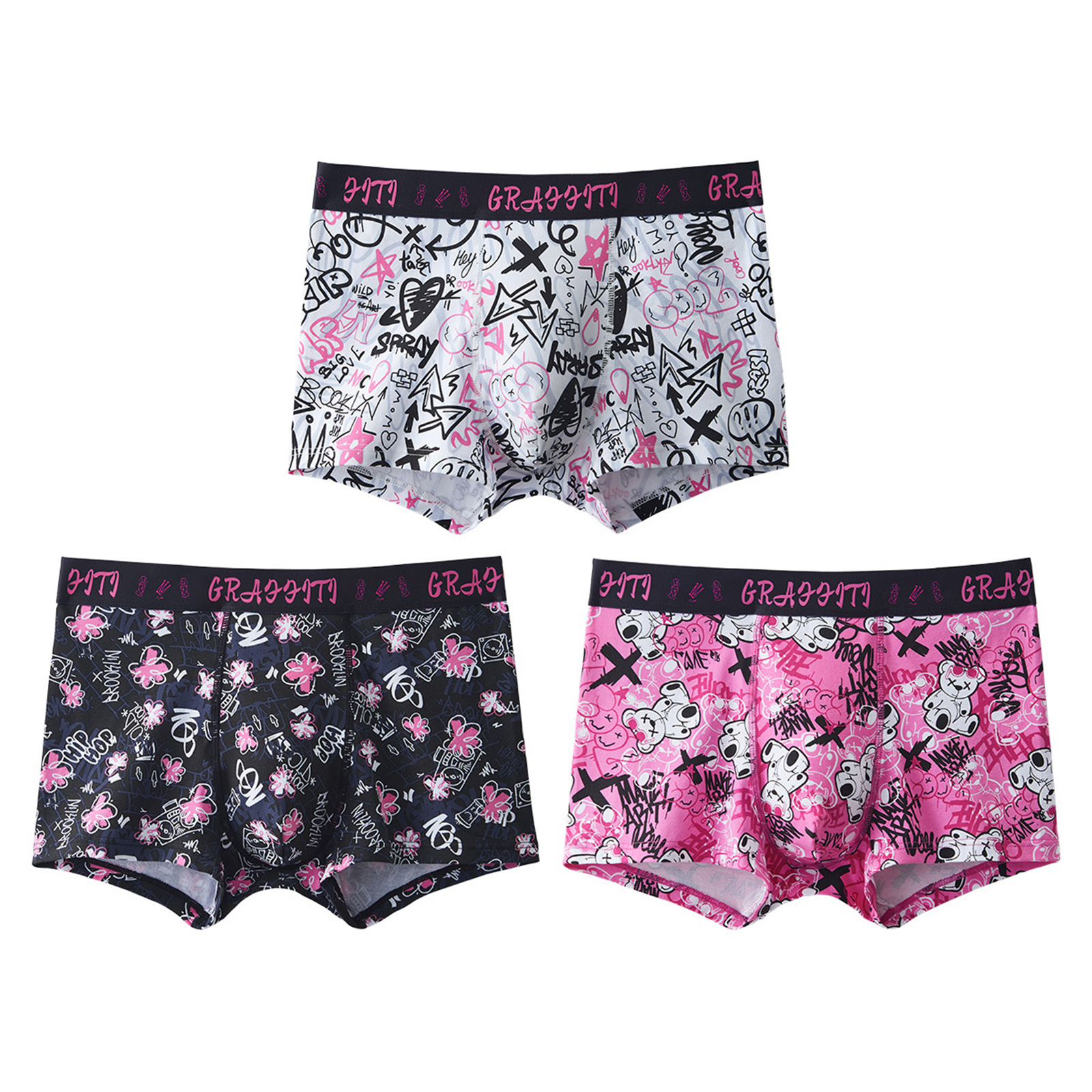 3 Piece Men's Boxers Briefs Cartoon Print Cotton Underwear Breathable ...