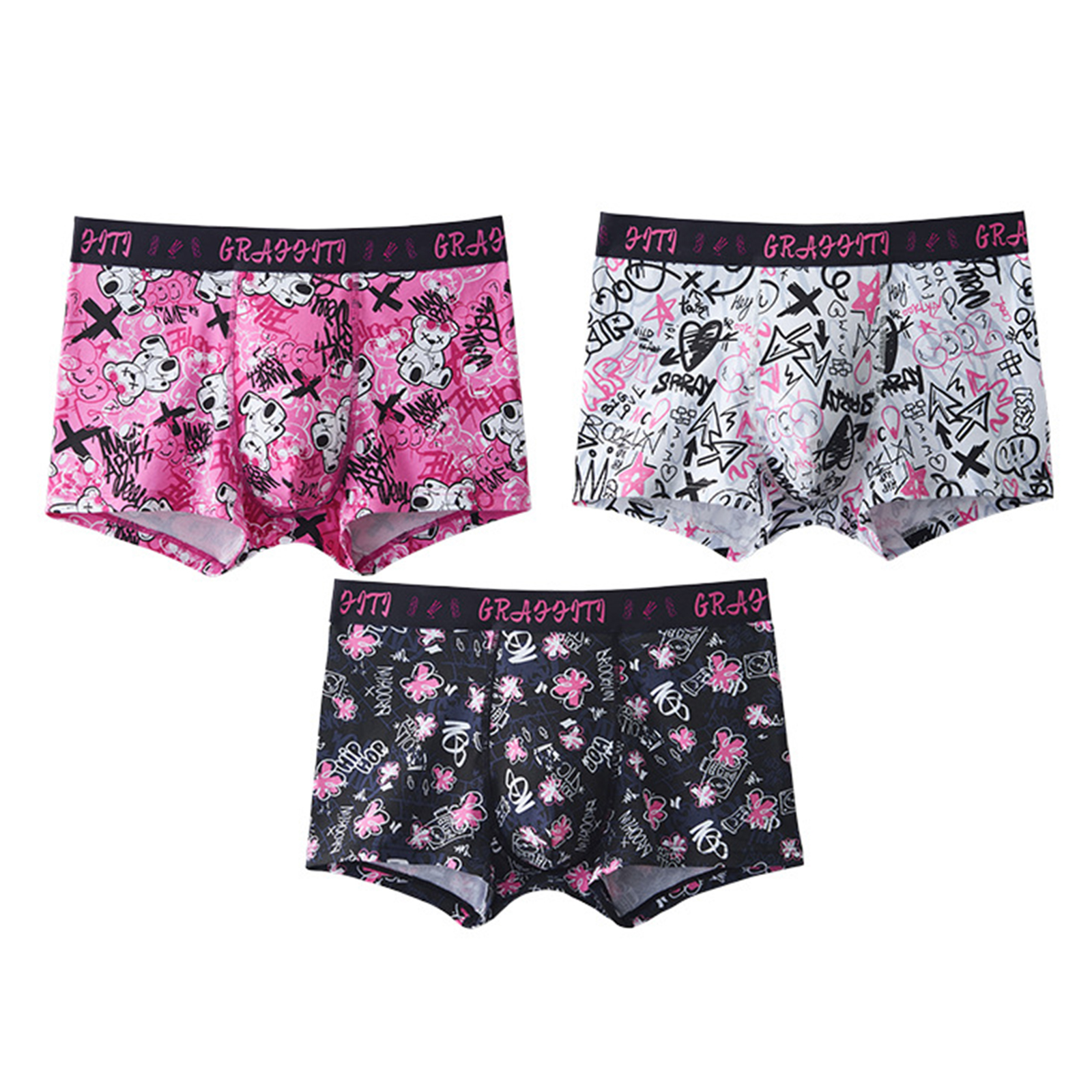 3 Piece Men's Boxers Briefs Cartoon Print Cotton Underwear Breathable ...