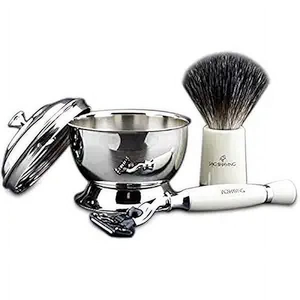 3 Piece Men's Shaving Set In Ivory Resin Newly Designed Handle. Set ...