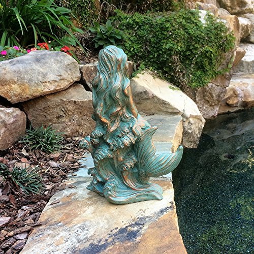 3 Piece Mermaid Table Top Bronze Patina Beach and Pool Statues ...