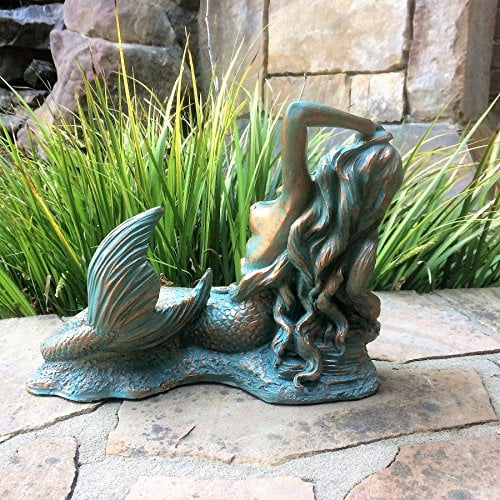 3 Piece Mermaid Table Top Bronze Patina Beach and Pool Statues ...