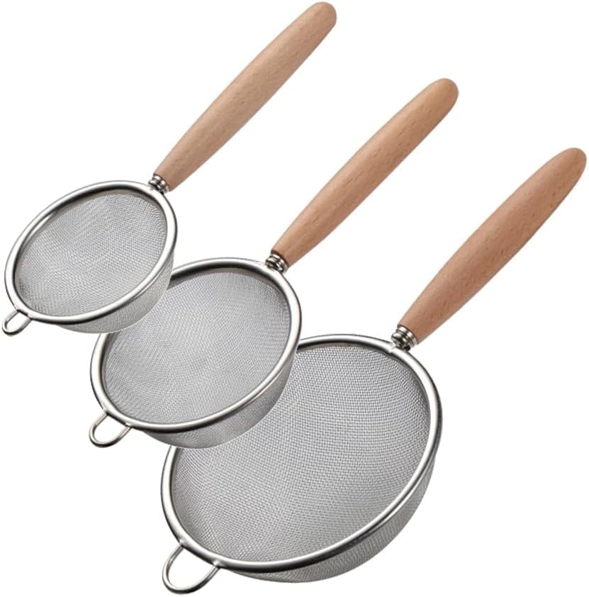 3-Piece Mesh Strainer Set with Handle Stainless Steel Mesh Strainer ...