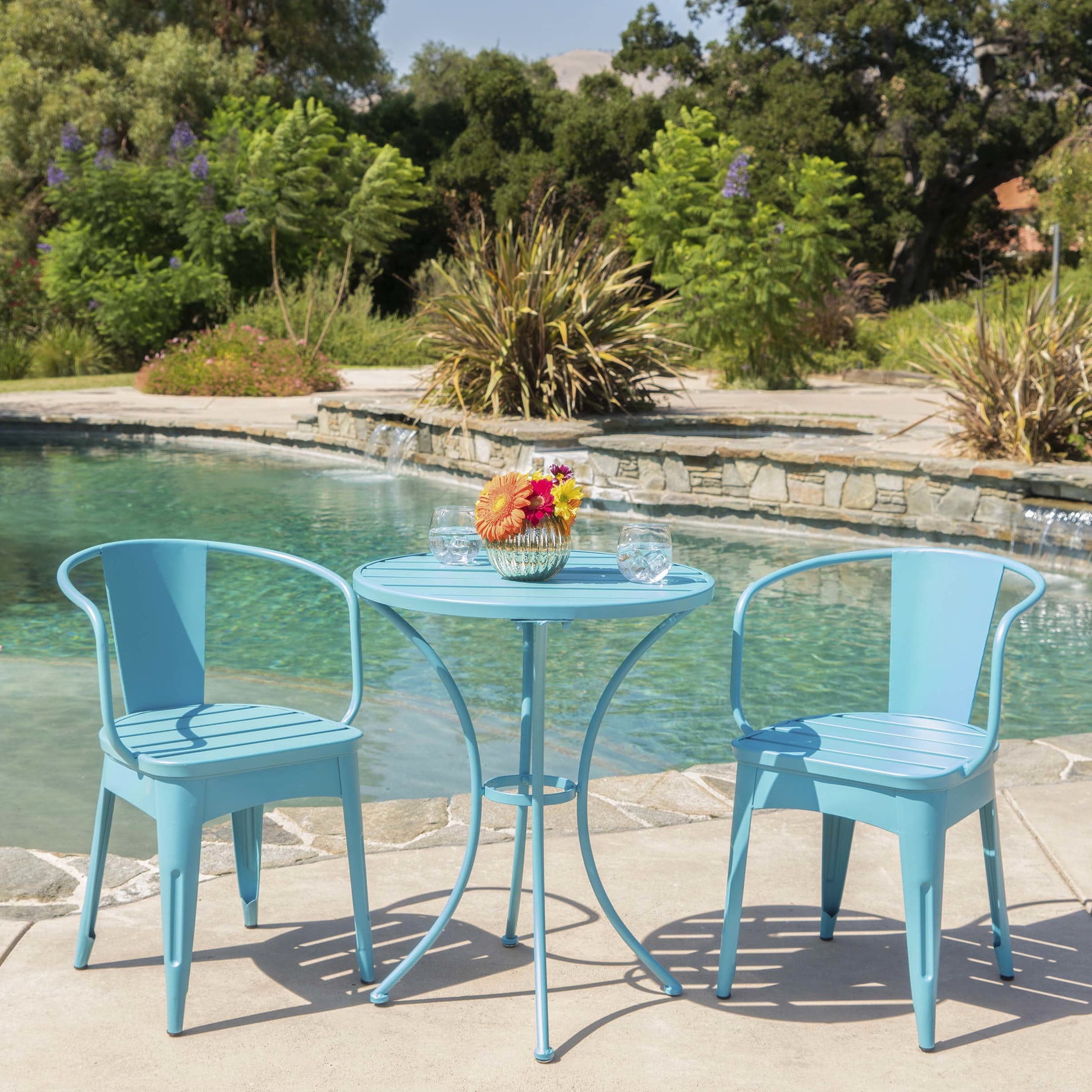 3-Piece Metal Bistro Set with Blue Powder Coating - Walmart.com