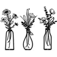 3-Piece Metal Flowers Wall Sculpture Set Metal Floral Wall Decor Vase ...