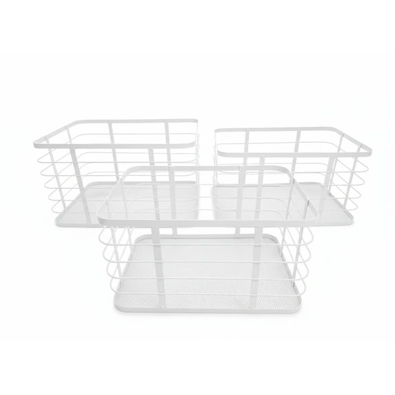 3-Piece Metal Wire Basket Set, Pantry Closet Organizer, Handles, Crisp ...