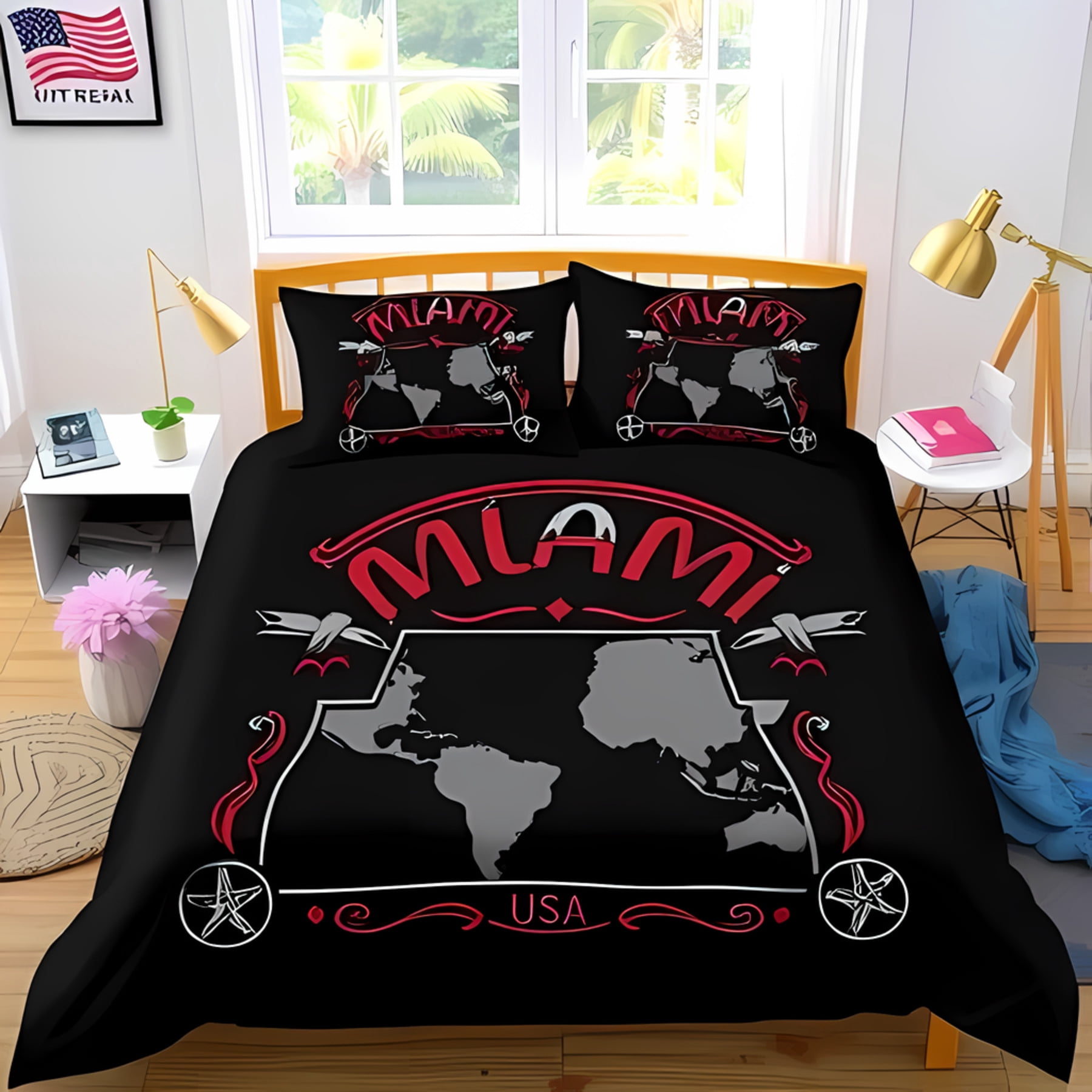 3-Piece Miami Inspired Duvet Cover Set with Bold Red 'MIAMI' Graphics ...