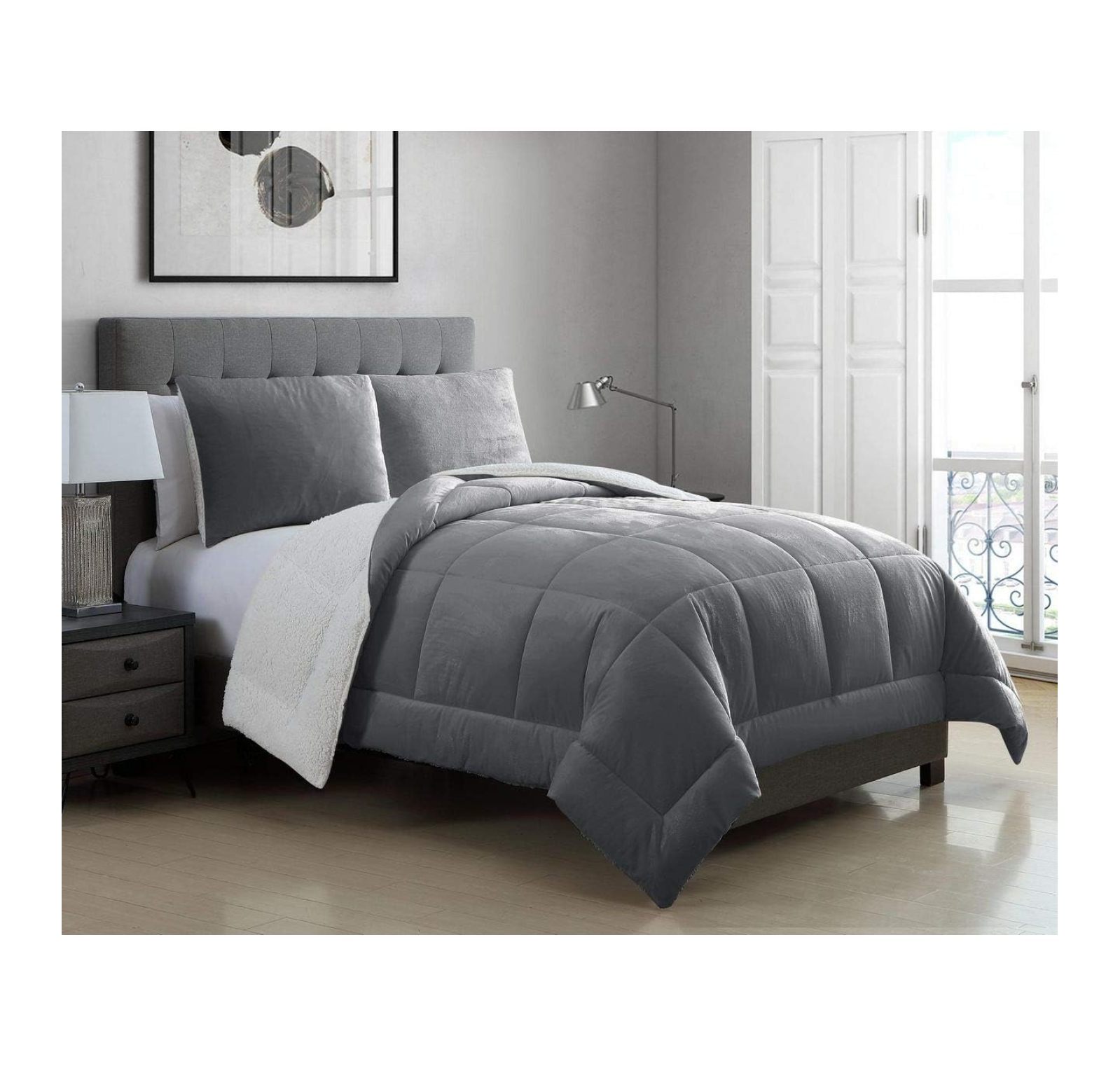 3 Piece Micromink Silky Smooth Plush Oversized Gray Comforter Set King ...