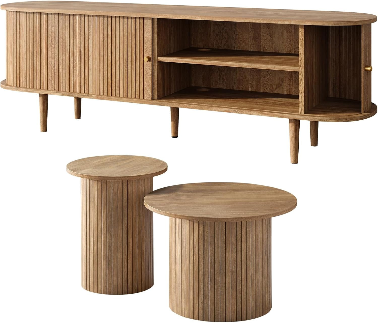 3-Piece Mid Century Modern Living Room Table Set, 70" TV Stand with ...