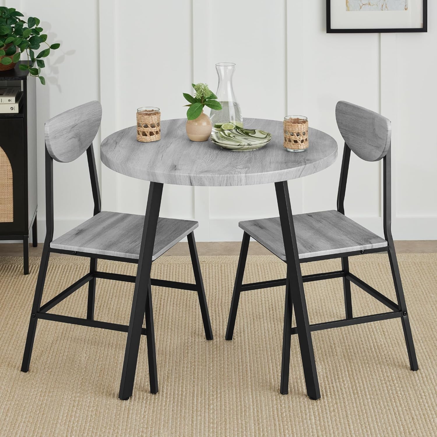 3-Piece Mid-Century Modern Round Dining Set, Space Saving Dinette for ...