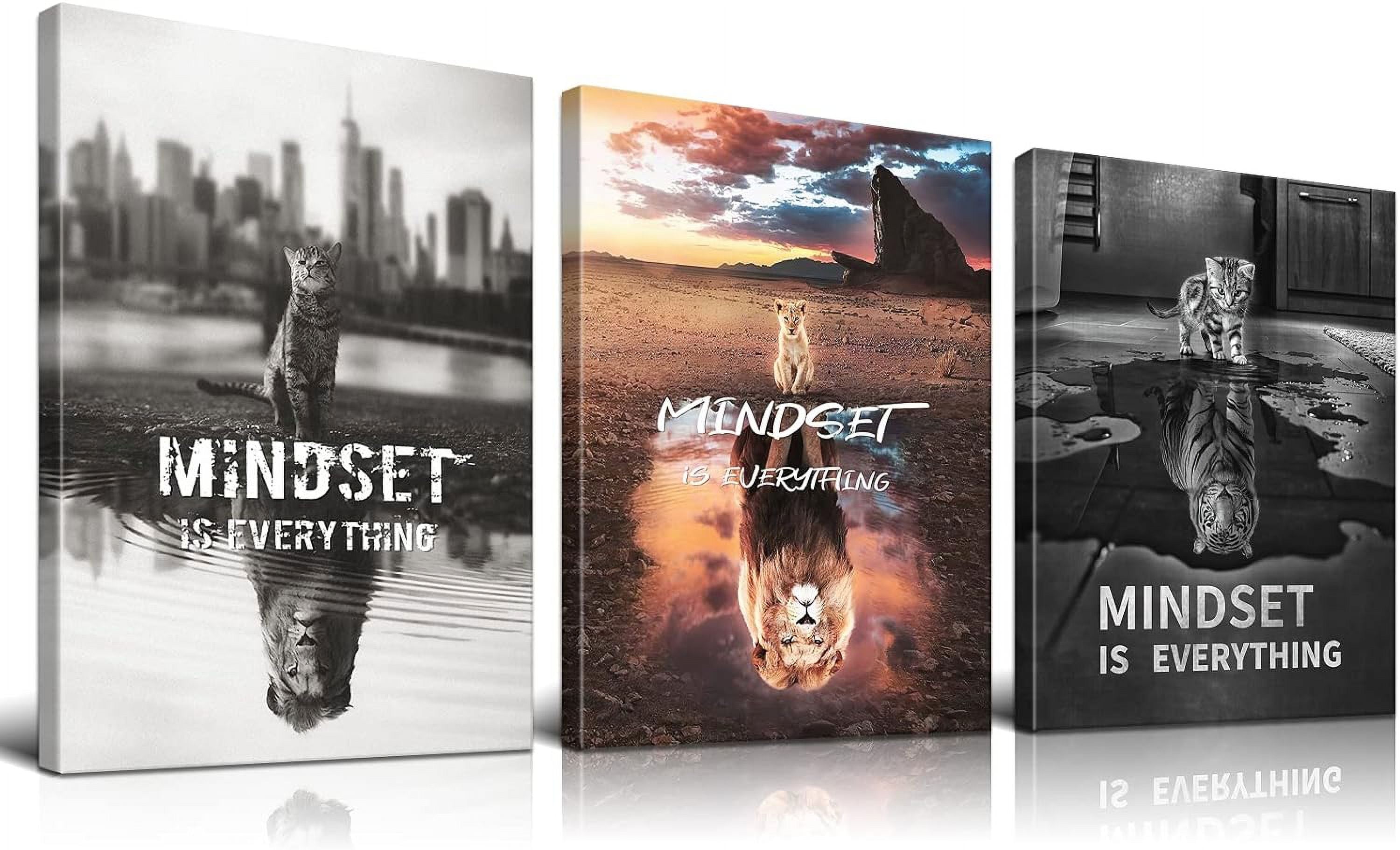 3 Piece Mindset Is Everything Wall Art Inspirational Wall Art Positive ...