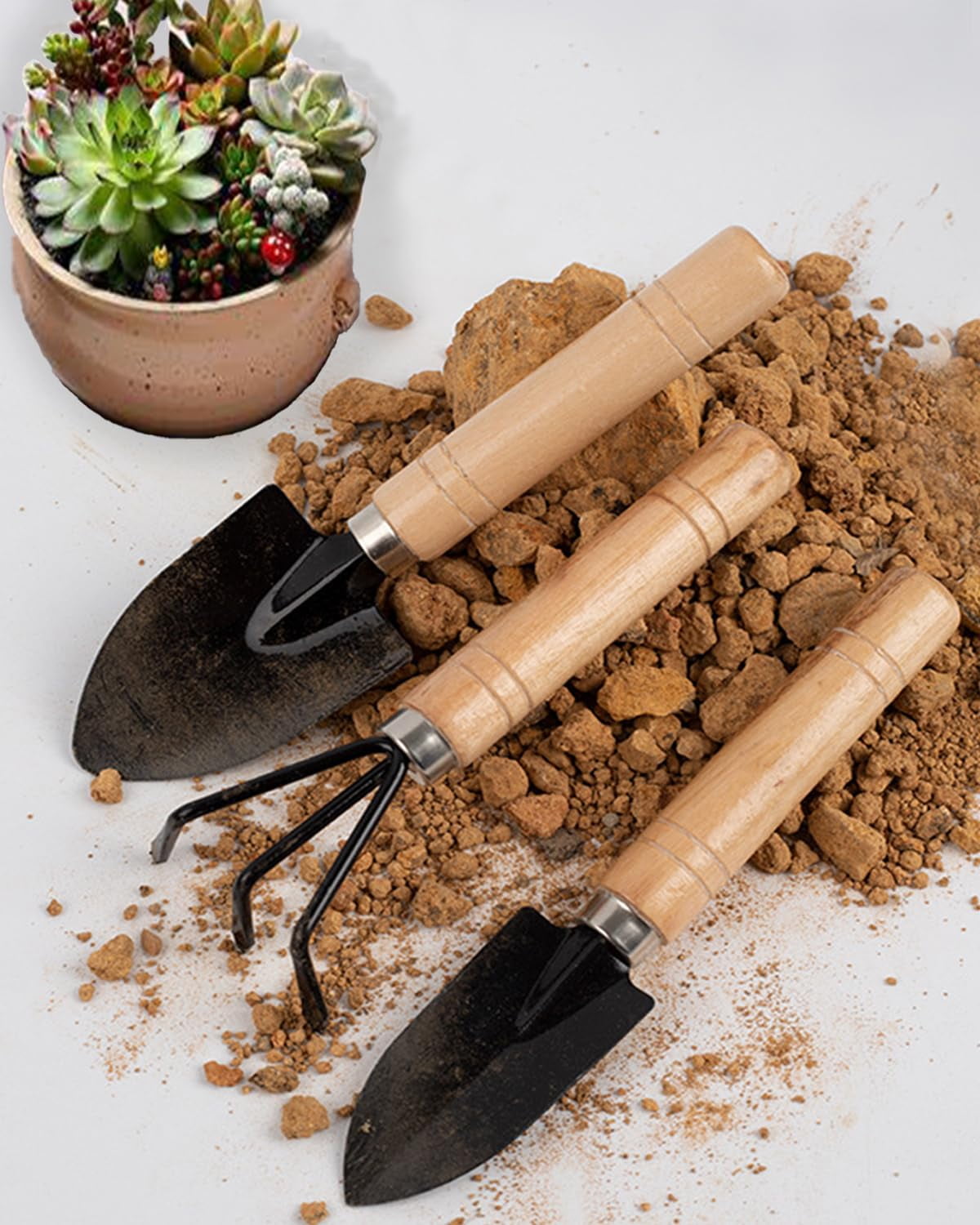 3-Piece Mini Gardening Tool Set Hand Shovel, Trowel & Rake for Indoor ...
