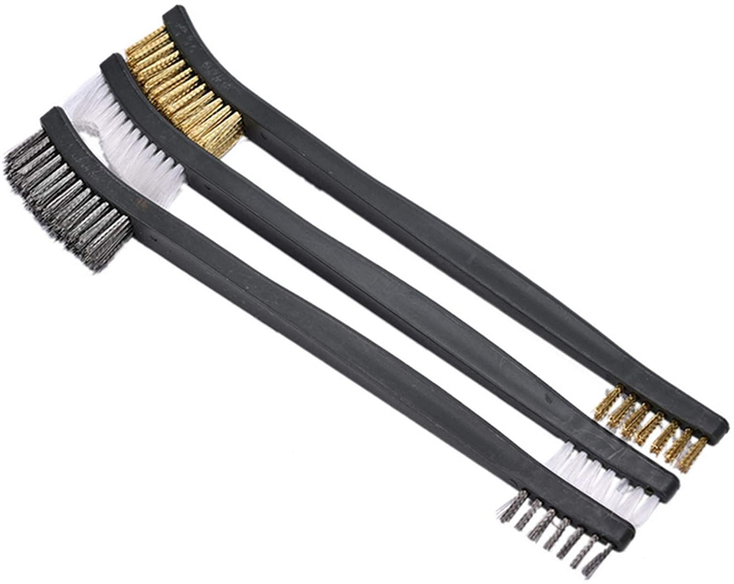 3-Piece Mini Wire Brush Set Steel Brass Nylon Clean Polished Metal Rust ...