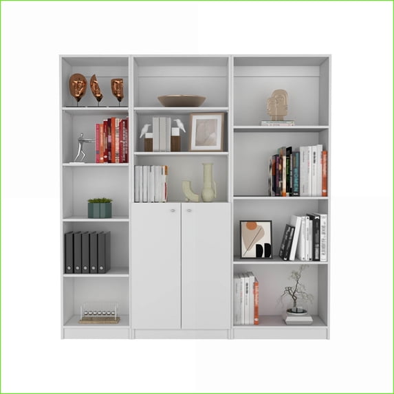 3-Piece Minimalist Bookcase Set | Snow White Engineered Wood | Open ...