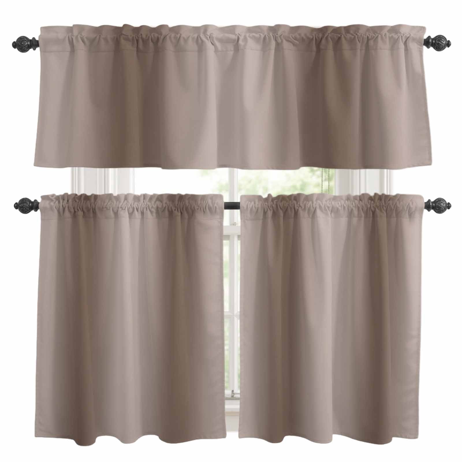 3 Piece Mocha Brown Gradient Kitchen Curtain Valance and Tiers Set ...