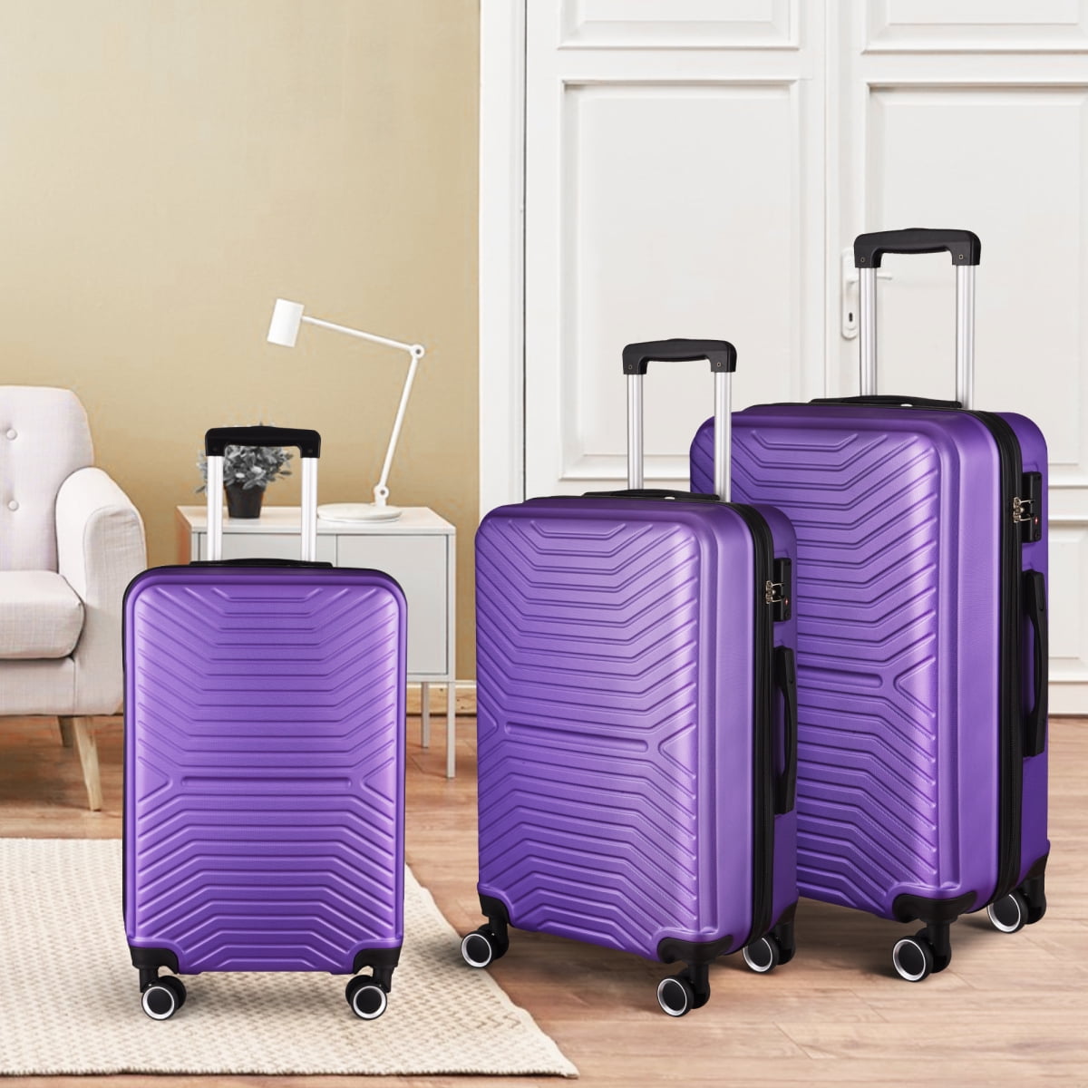 3-Piece Modern ABS Hardshell Luggage, 20''/24/''28'' Luggage with ...
