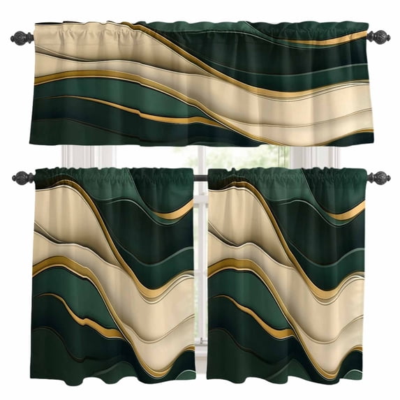 3 Piece Modern Art Turquoise Kitchen Curtain Valance and Tiers Set ...