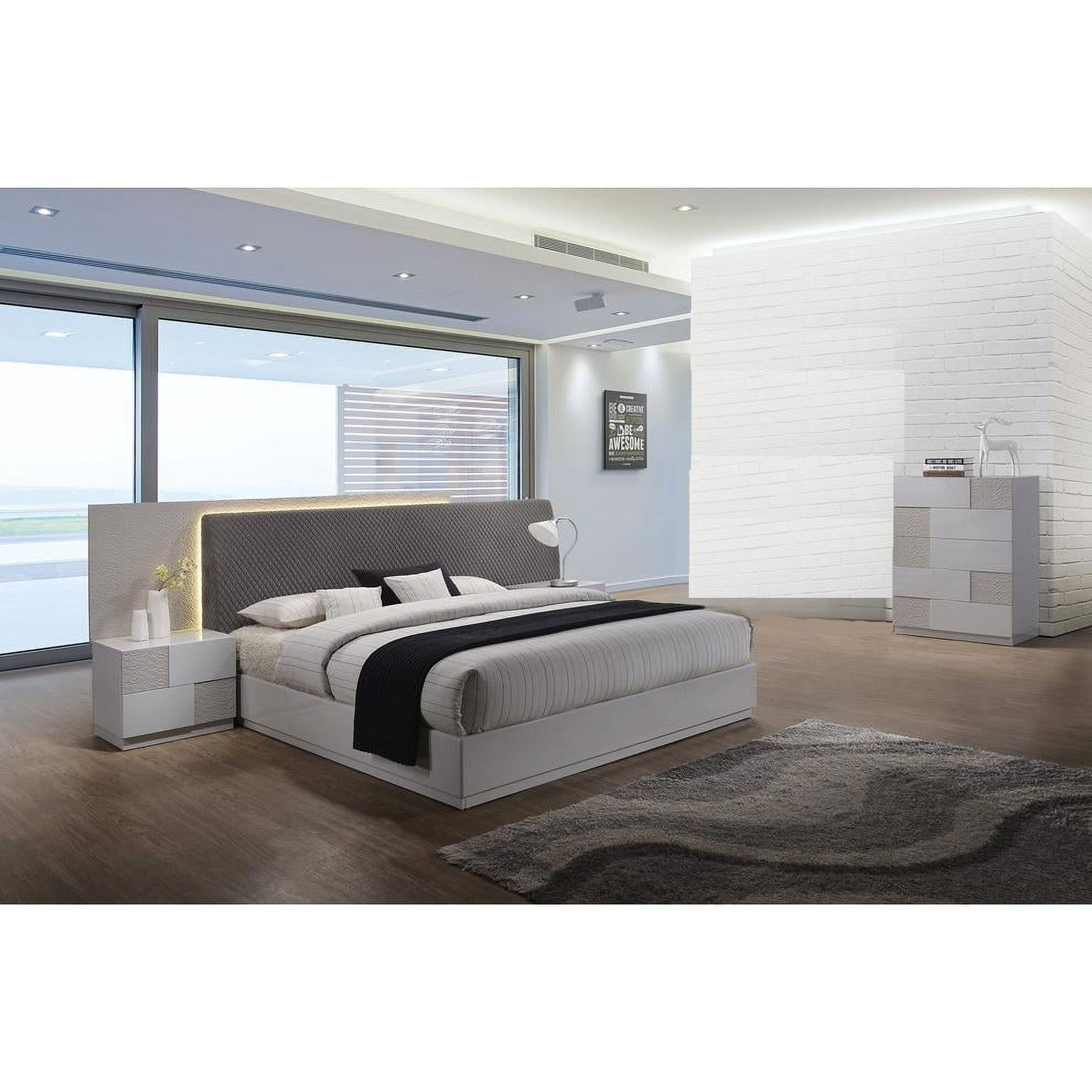 3 Piece Modern Bedroom Furniture Set, California King LED Bed, Nightstand and Chest, Lacquer ...