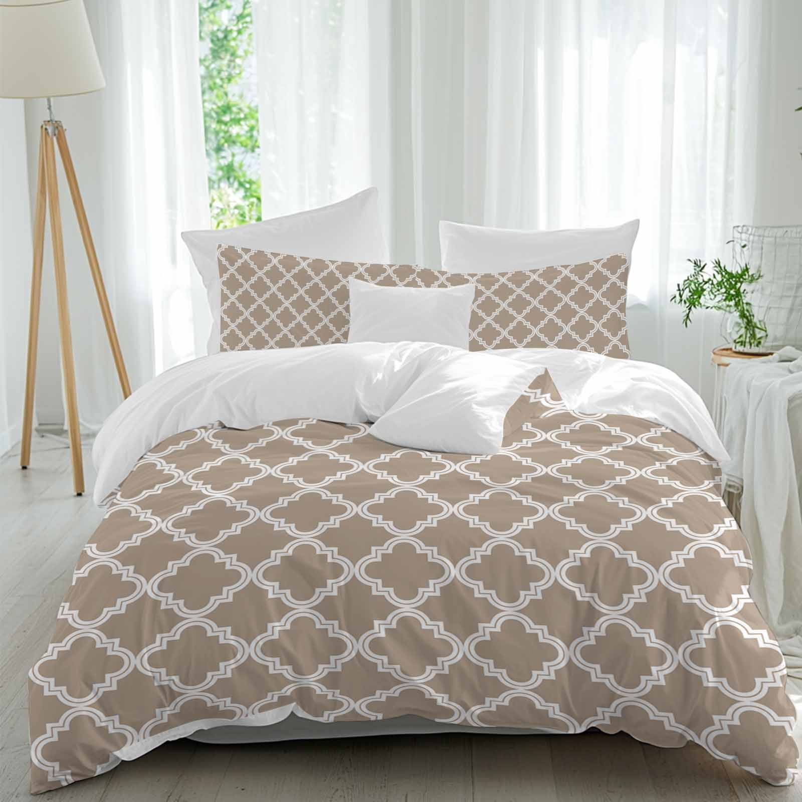 3 Piece Modern Beige Geometric Duvet Cover Set Queen Size,Microfiber ...