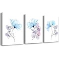 3 Piece Modern Blue Flowers Canvas Wall Art for Bedroom Living Room ...