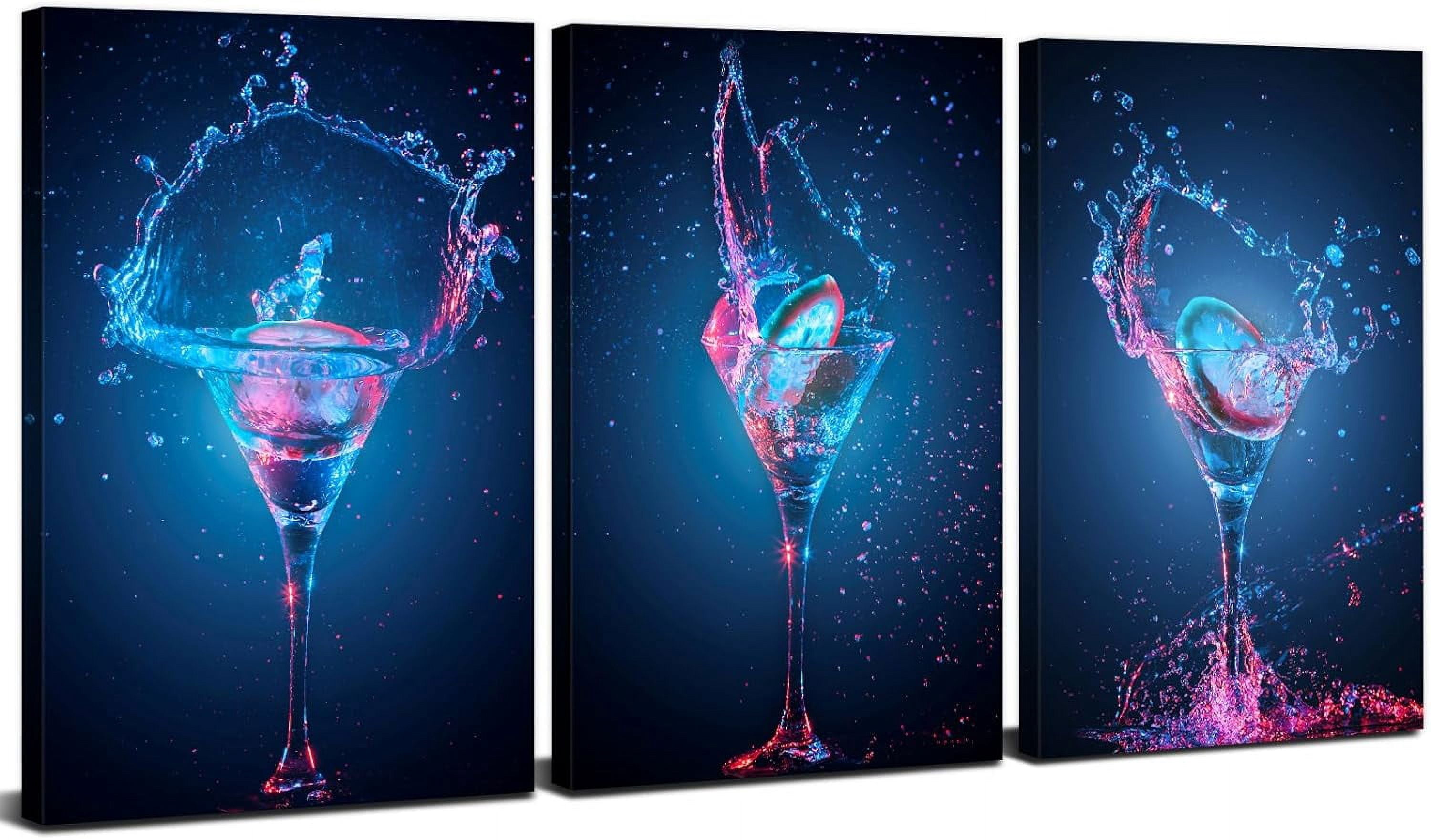 3 Piece Modern Cocktail Wall Art for Kitchen Blue Splashes Cocktail ...