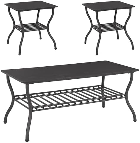 3 Piece Modern Coffee Table Set: Industrial Farmhouse Rectangle Table ...
