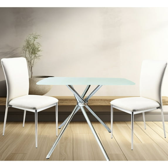 3-Piece Modern Dining Set / 36" Table, Faux Leatherette, Frosted ...