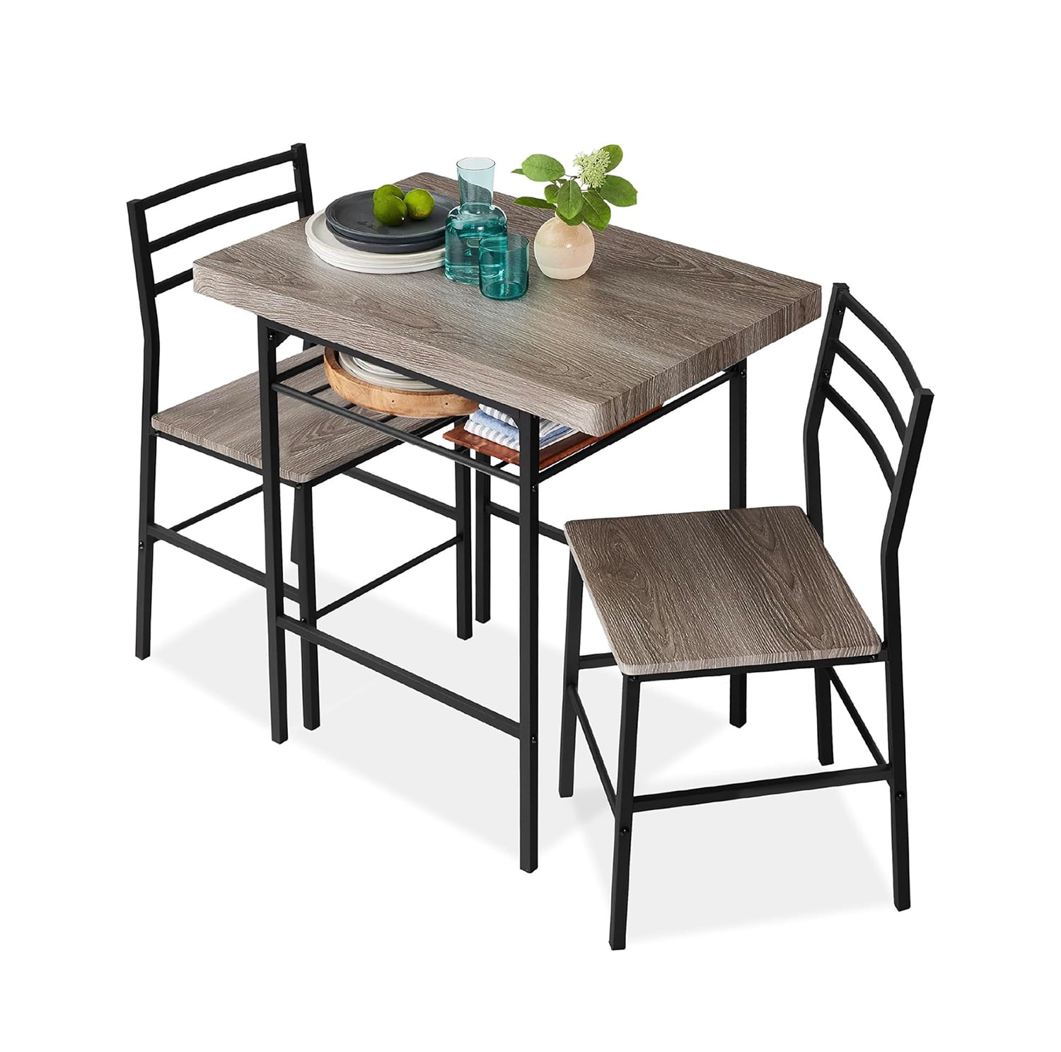 3-Piece Modern Dining Set, Space Saving Dinette with Steel Frame and ...