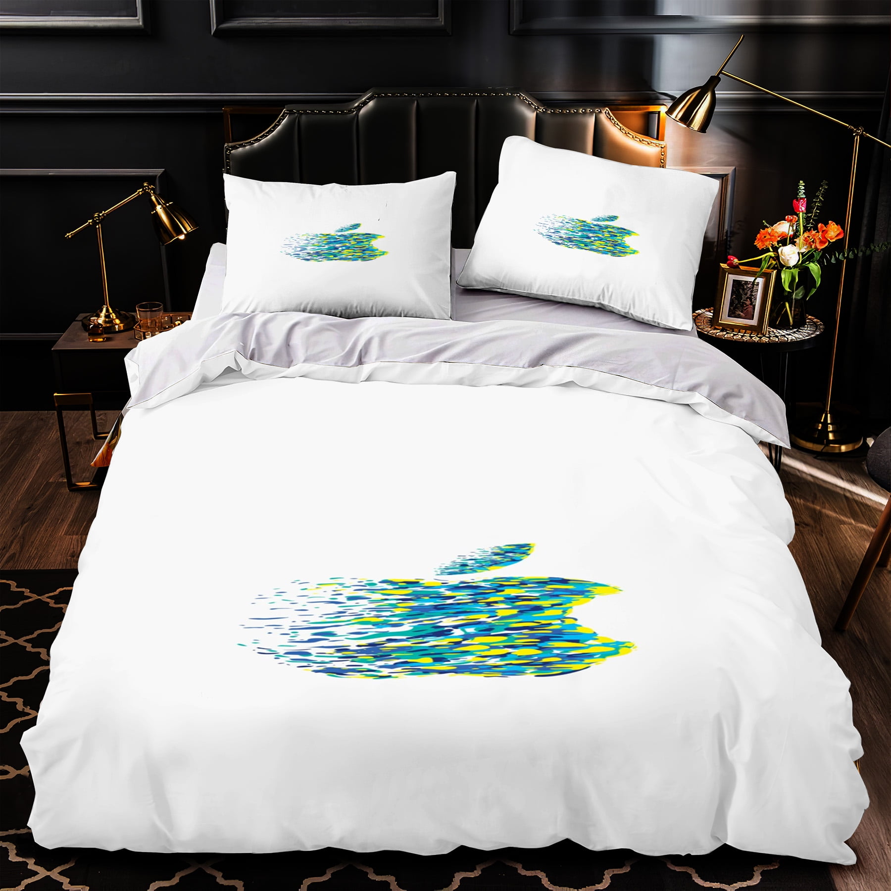 3-Piece Modern Duvet Cover Set with Colorful Design White Bedding with ...