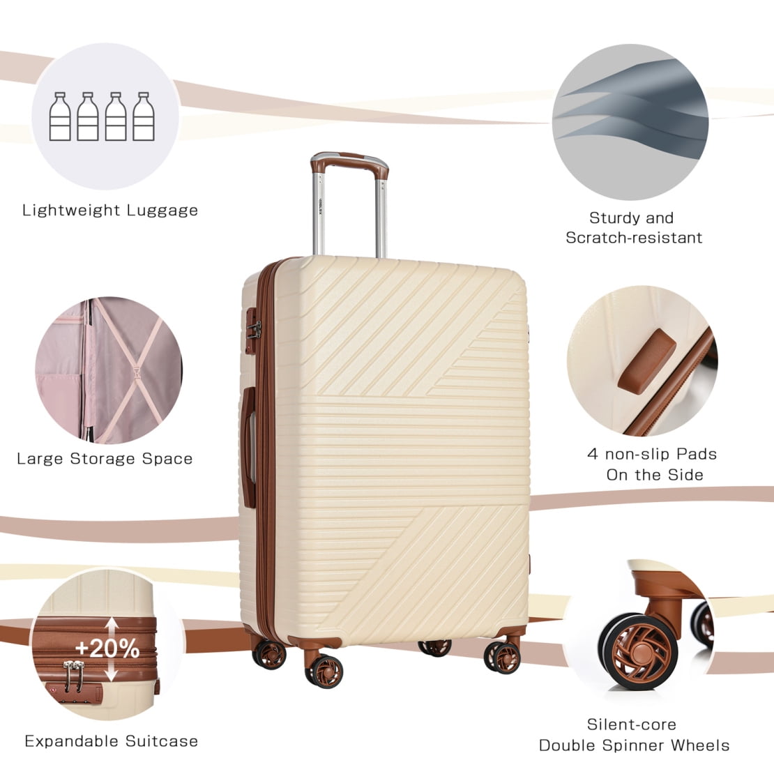3 Piece Modern Hardshell Luggage, 20''/24/''28'' Luggage with 8 Double ...