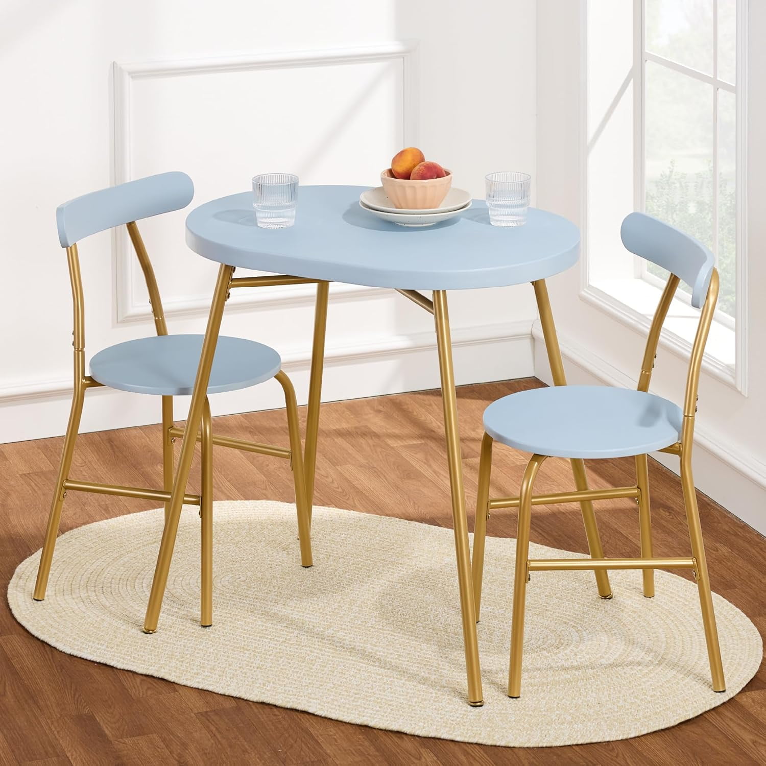 3-Piece Modern Oval Dining Table Set, Small Kitchen Dinette w/ 2 Chairs ...