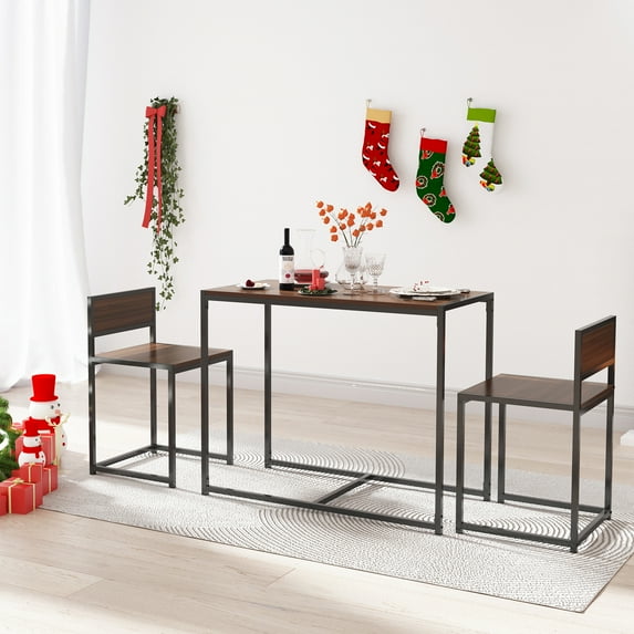 3-Piece Modern Rectangular Brown Dining Table Set with 2 Chairs ...