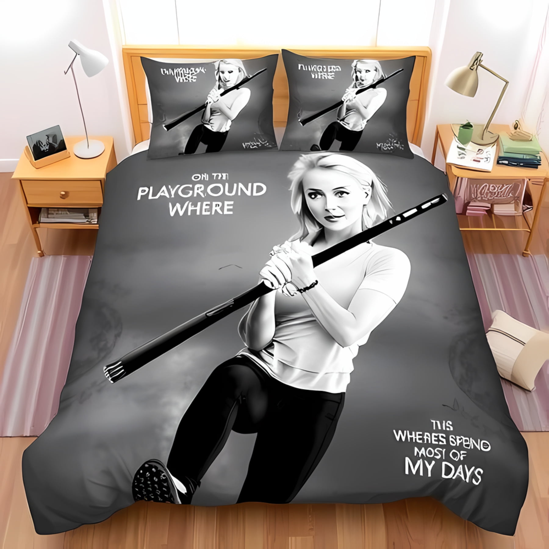 3-Piece Monochrome Duvet Cover Set Featuring Powerful Female Figure ...