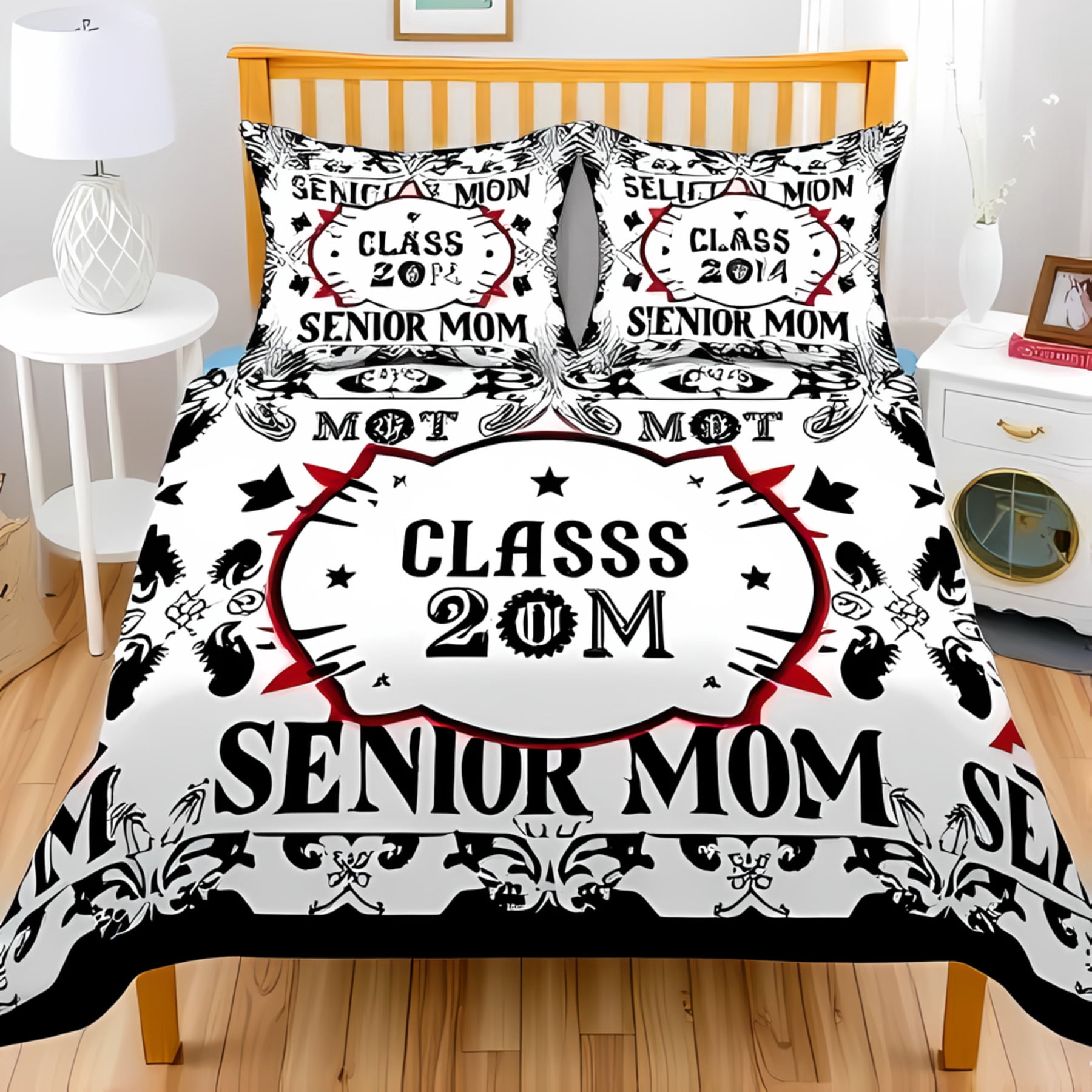3-Piece Monochrome Duvet Cover Set with 'Class of 20M' Speech Bubble ...