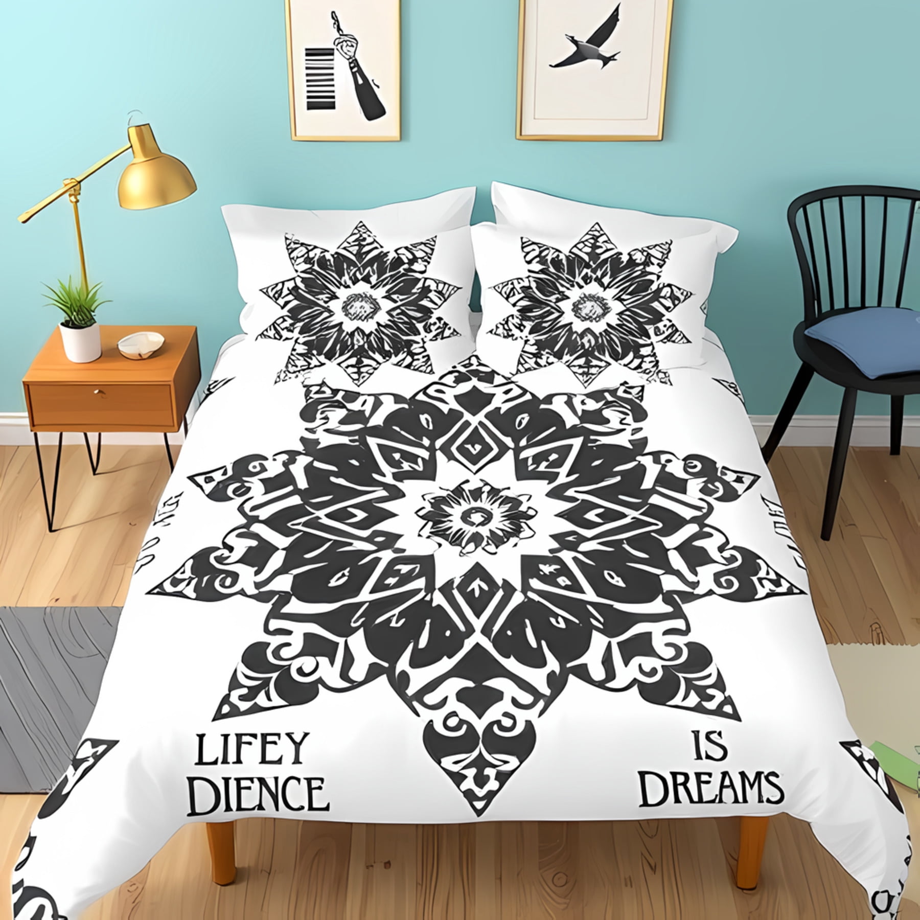 3-Piece Monochrome Duvet Cover Set with Matching Pillowcases - Elegant ...