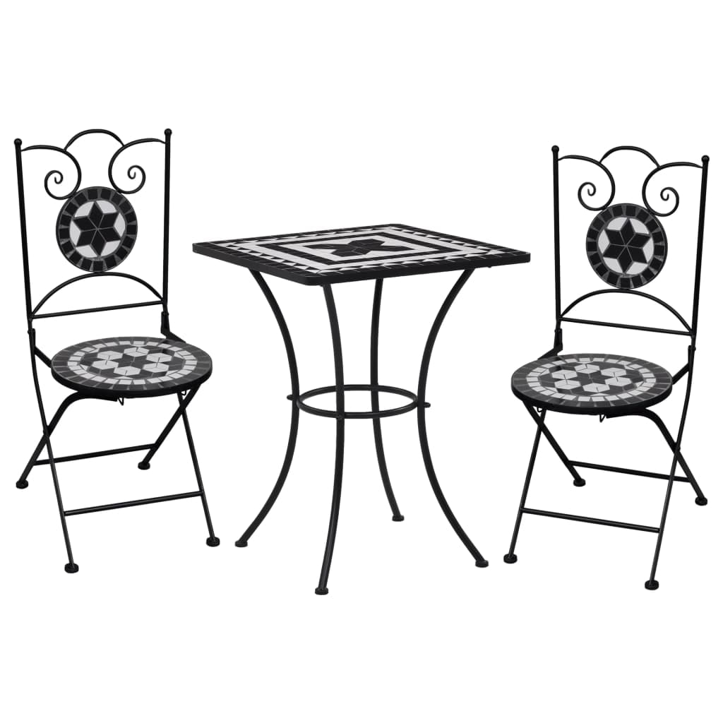 3 Piece Mosaic Bistro Set Ceramic Tile Black and White - Walmart.com