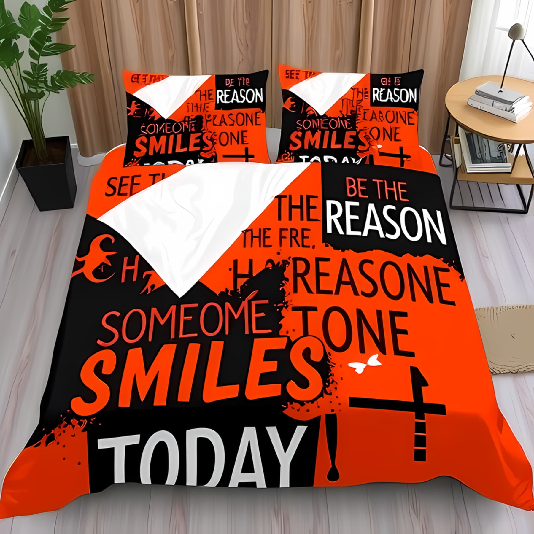 3-Piece Motivational Duvet Cover Set - Vibrant Red & Black Bedding with ...