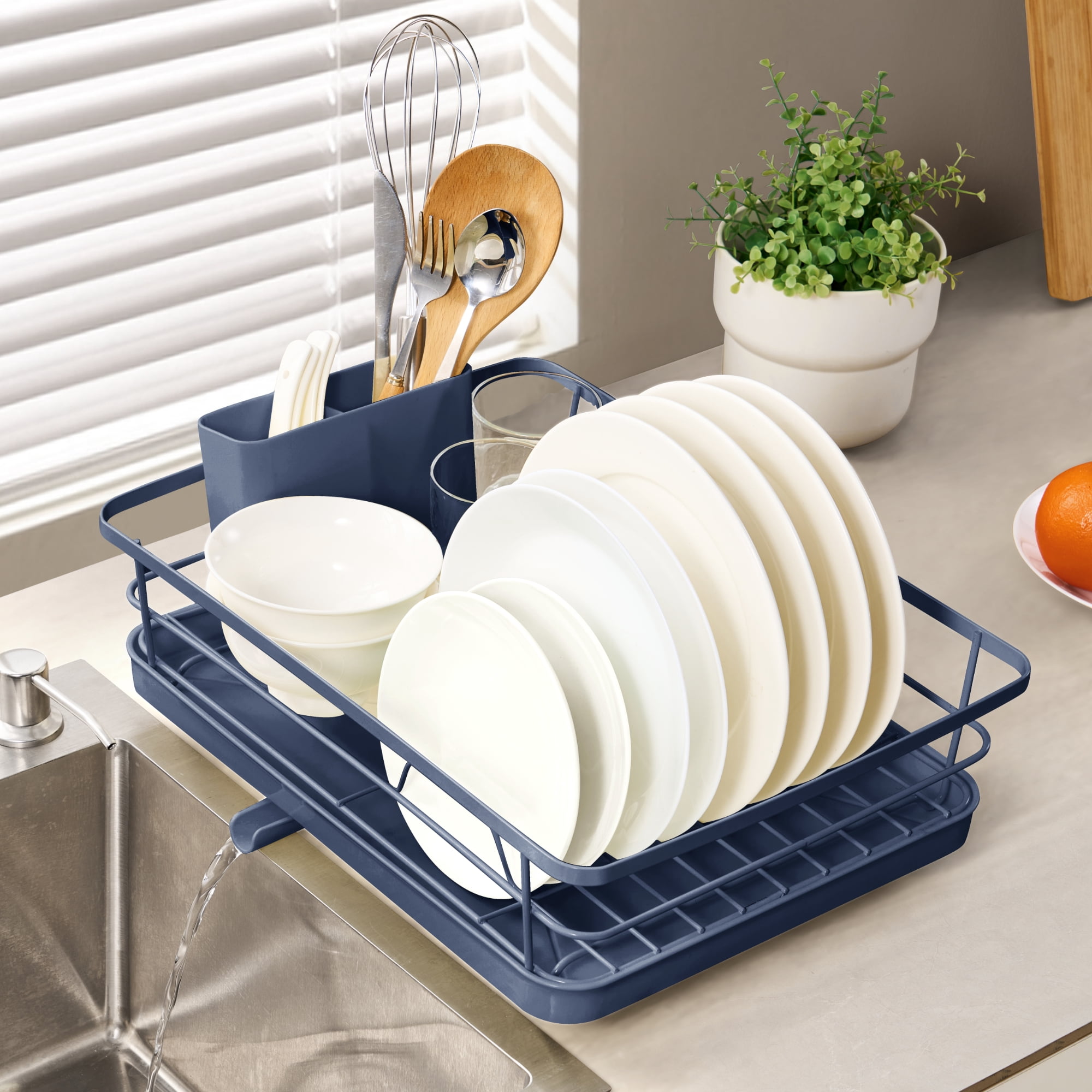 3-Piece Multi-Functional Dish Drying Rack with Drain Board & Utensil ...