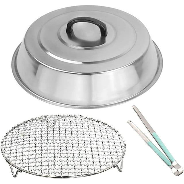 3-Piece Multi-Purpose 12 Inch Round Stainless Steel Basting Cover Dome ...