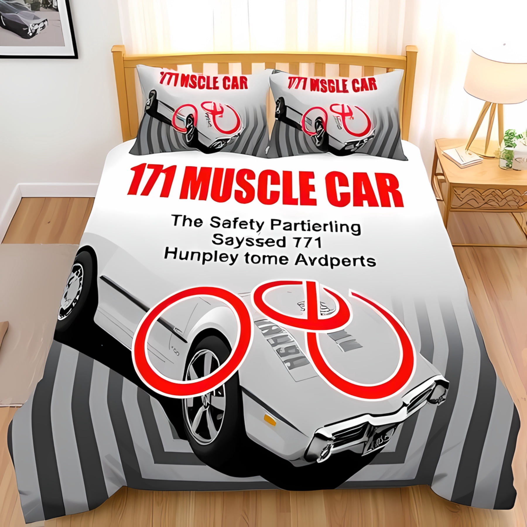 3-Piece Muscle Car Duvet Cover Set - Classic Car Design with Bold '171 ...