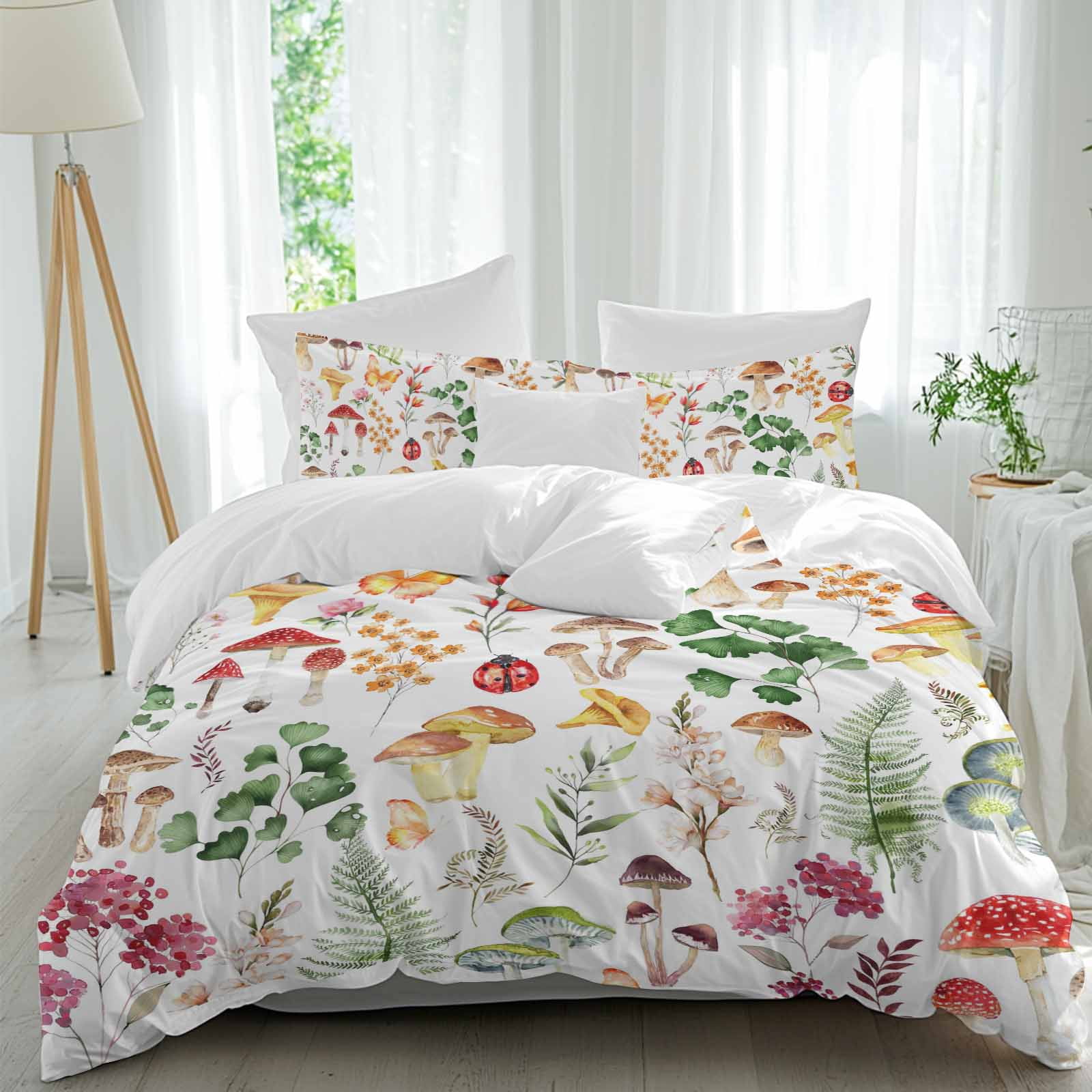3 Piece Mushrooms Ferns Duvet Cover Set Full Size,Microfiber Comforter ...