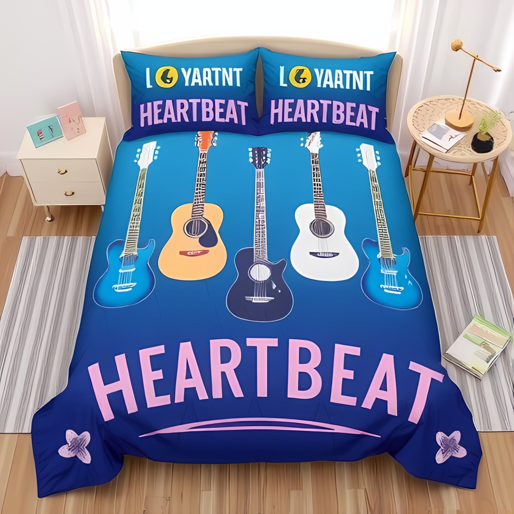 3-Piece Music Lover's Duvet Cover Set with Colorful Guitar Design ...