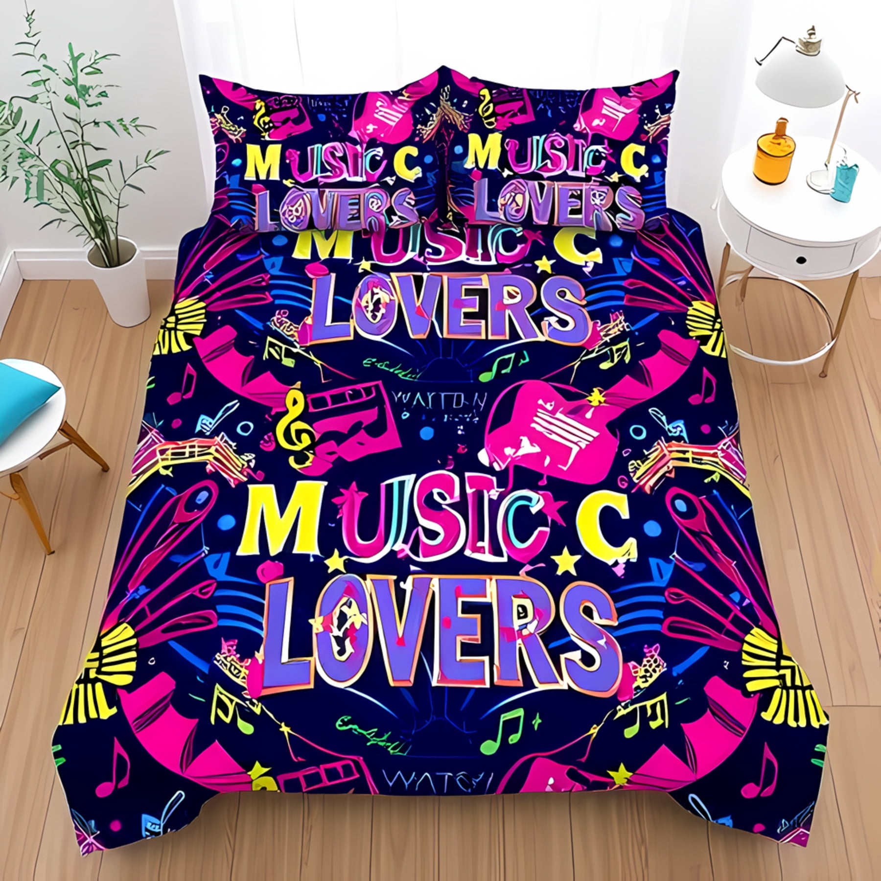 3-Piece Music Lovers Duvet Cover Set - Colorful Bedding with Bold ...